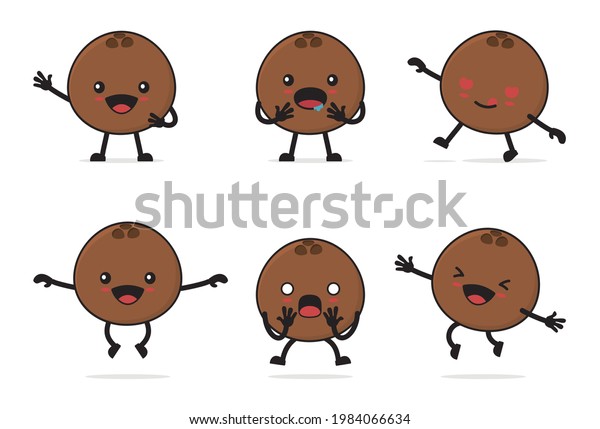 Coconut Character Facial Expressions Different Poses Stock Vector ...