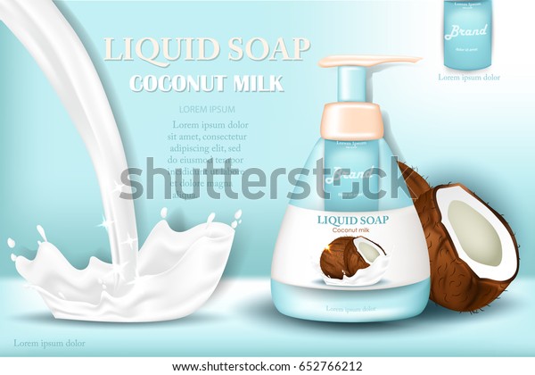 Coconut Liquid Soap Ads Milk Splash Stock Vector (Royalty Free) 652766212