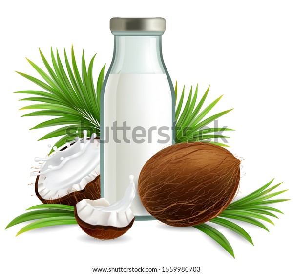 Coconut Milk Vector Illustration Realistic Composition Stock Vector ...