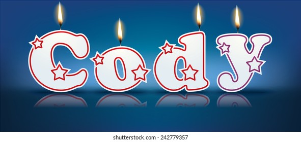 Cody Written Burning Candles Vector Illustration Stock Vector (Royalty ...