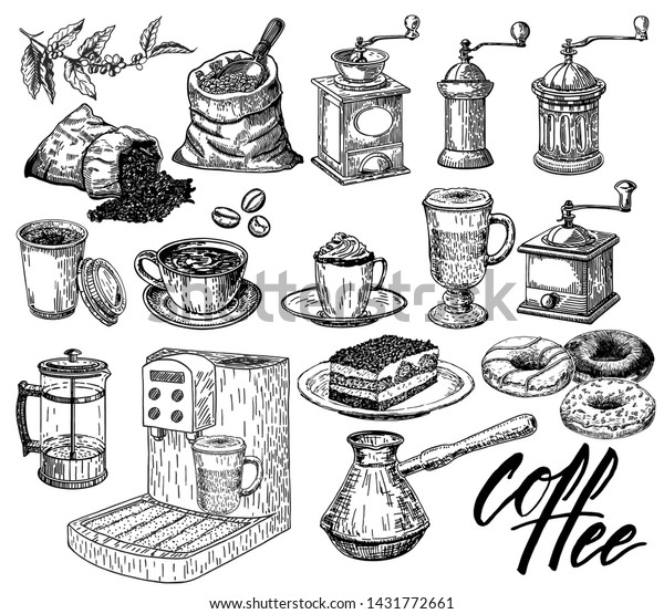 Coffee Big Sketch Set Hand Drawn Stock Vector (Royalty Free) 1431772661 ...