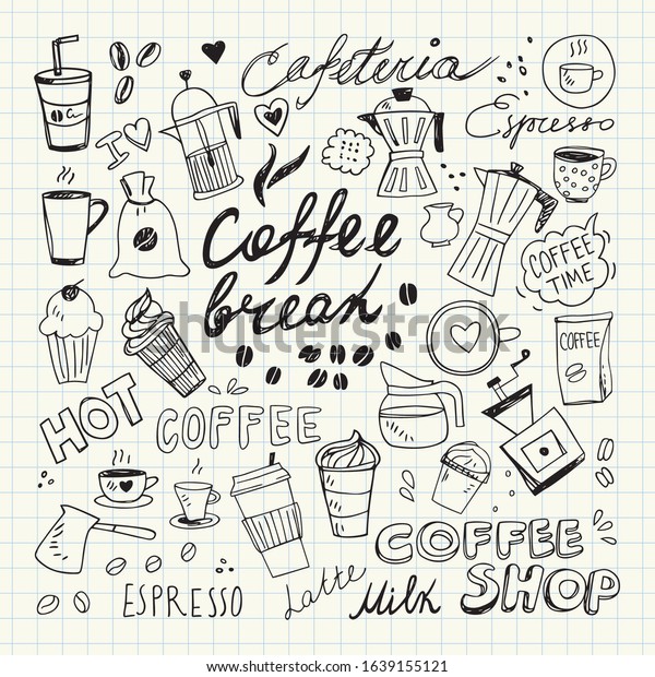 Coffee Break Doodles Hand Drawn Sketchy Stock Vector (Royalty Free ...