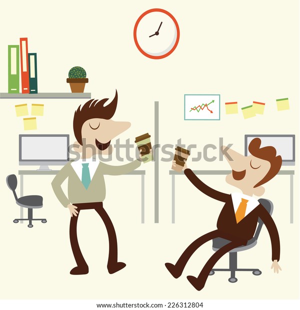 Coffee Break Office Cartoon Vector Illustration Stock Vector (Royalty ...