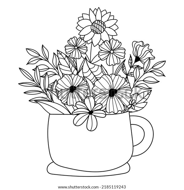 Coffee Cup Flower Doodle Hand Drawn Stock Vector (Royalty Free ...