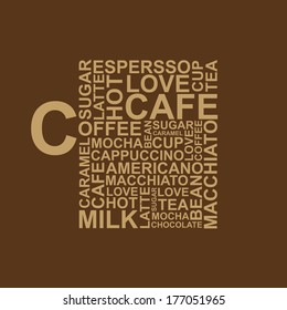 Coffee Cup Typography Words On Brown Stock Vector (Royalty Free ...