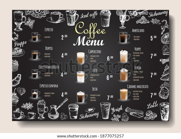 Coffee Drinks Menu Price List On Stock Vector (Royalty Free) 1877075257 ...