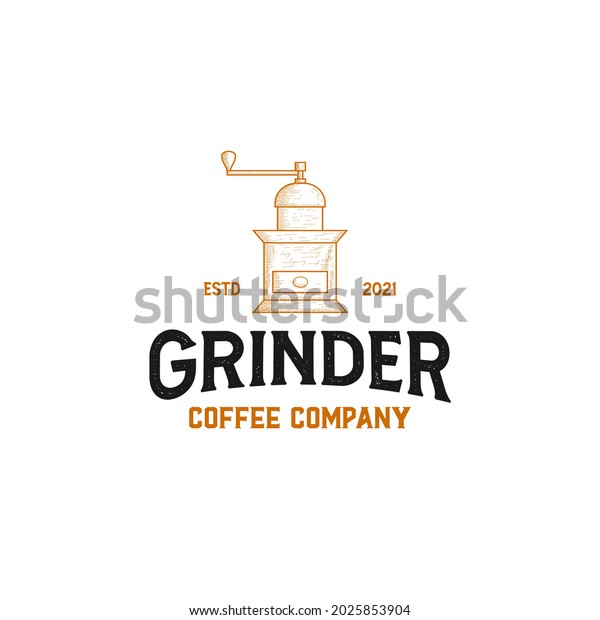 Coffee Grinder Logo Vintage Hand Drawn Stock Vector (Royalty Free ...