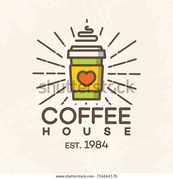 Coffee house logo with paper cup of coffee color style isolated on ...