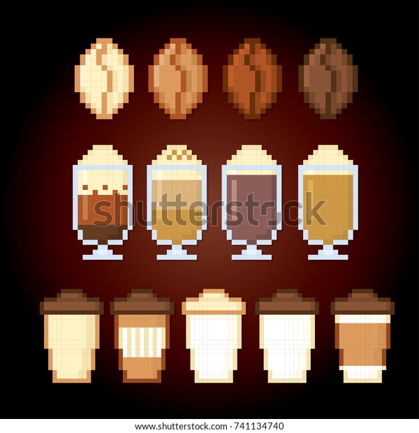 Coffee Icon Set Pixel Art Old Stock Vector (Royalty Free) 741134740 ...