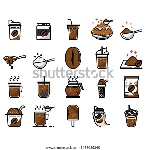Coffee Icons Pack Coffe Powder More Stock Vector (Royalty Free) 1458035345