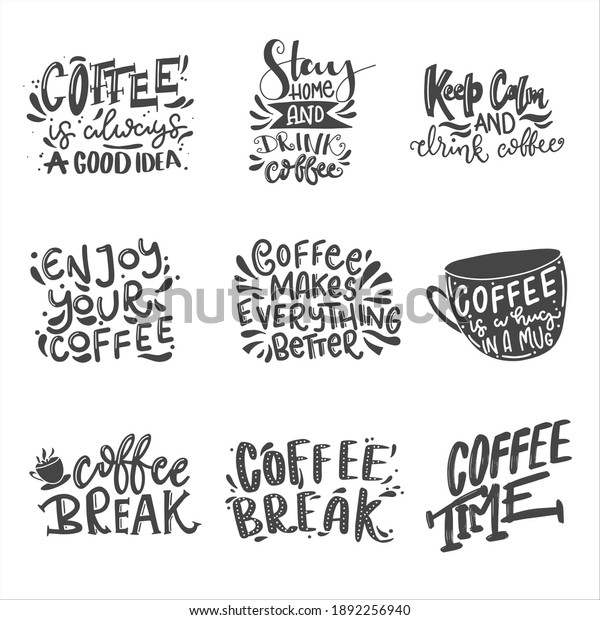 Coffee Lettering Typography Set Hand Drawn Stock Vector (Royalty Free ...