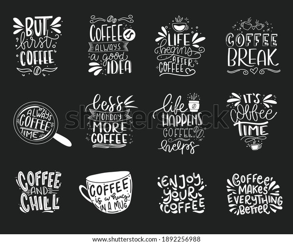 Coffee Lettering Typography Set Hand Drawn Stock Vector (Royalty Free ...