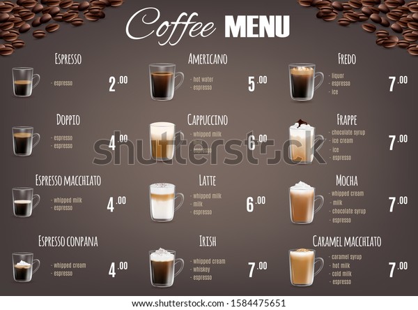 Coffee Menu Price List Cafe Restaurant Stock Vector (Royalty Free ...