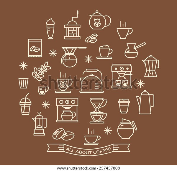 Coffee Outline Icons Set Stock Vector (Royalty Free) 257457808 ...