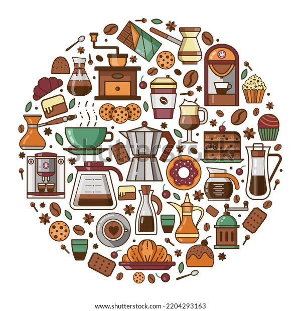 Coffee Pastry Icon Set Stylized Circle Stock Vector (Royalty Free ...