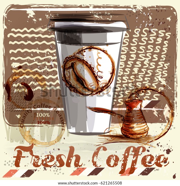 Coffee Poster Coffee Mug On Grunge Stock Vector (Royalty Free) 621265508