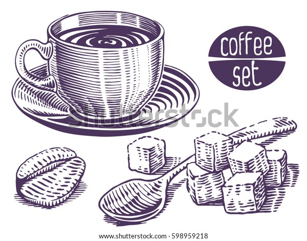 Coffee Set Collection Hand Drawn Sketch Stock Vector (Royalty Free ...