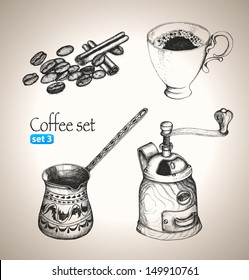 Coffee Set Sketch Elements Handdrawn Vector Stock Vector (Royalty Free ...