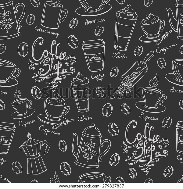 Coffee Shop Design Seamless Background Stylized Stock Vector (Royalty ...