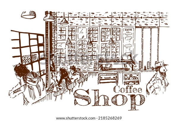 Coffee Shop Hand Drawn Vector Illustration Stock Vector (Royalty Free ...