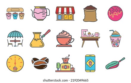 Coffee Shop Icon Set Linear Color Stock Vector (Royalty Free ...