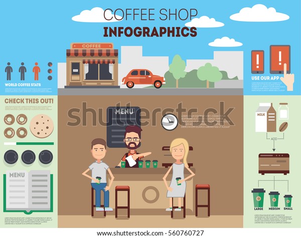 Coffee Shop Infographics Pack Character Interior Stock Vector (Royalty ...