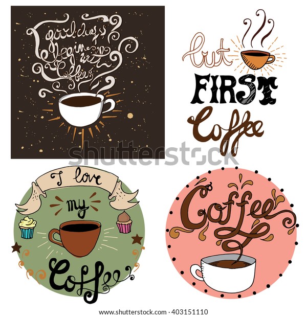Coffee Typography Lettering Vector Drawing Stock Vector (Royalty Free ...