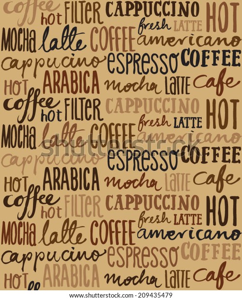 Coffee Words Seamless Background Stock Vector (Royalty Free) 209435479 ...