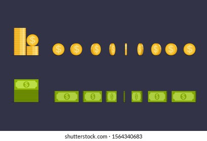 Coin Dollars Turn Around Animation Game Stock Vector (Royalty Free ...