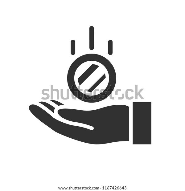 Coin Falling Into Hand Monochrome Icon Stock Vector (Royalty Free ...