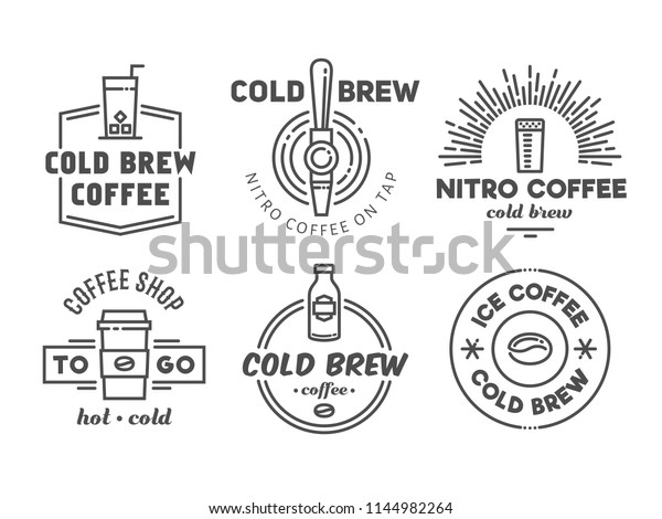 Cold brew coffee and nitro coffee badges. Vector line art logos for ...