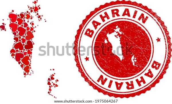 Collage Bahrain Map Composed Red Love Stock Vector (Royalty Free ...