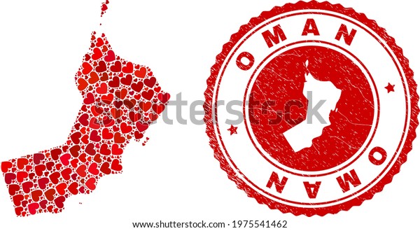 Collage Oman Map Composed Red Love Stock Vector (Royalty Free ...