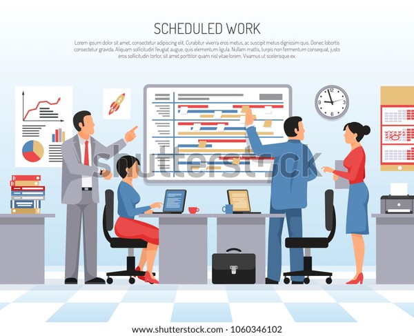 Colleagues Schedule Planning Work Office Flat Stock Vector (Royalty ...