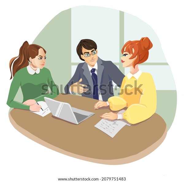 Colleagues Talking Office Brainstorming Vector Cartoon Stock Vector ...