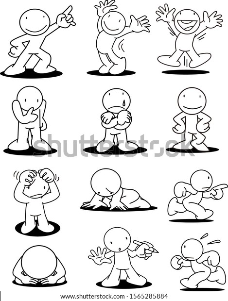 Collection 12 Character Poses Stock Vector (Royalty Free) 1565285884 ...
