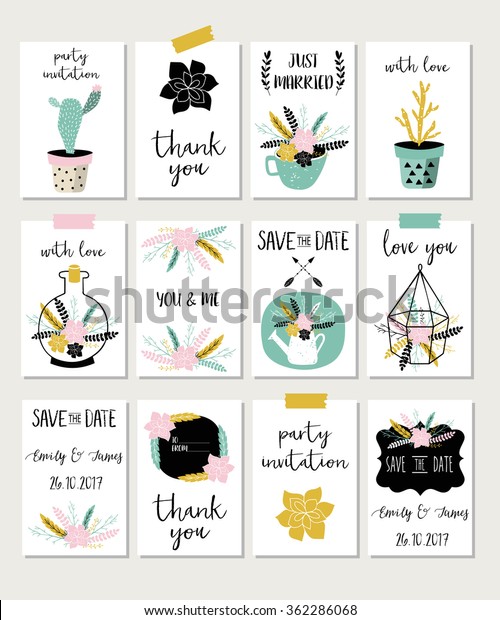 Collection 12 Cute Card Templates Wedding Stock Vector (Royalty Free ...
