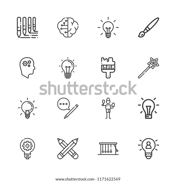 Collection 16 Creativity Outline Icons Include Stock Vector (Royalty ...