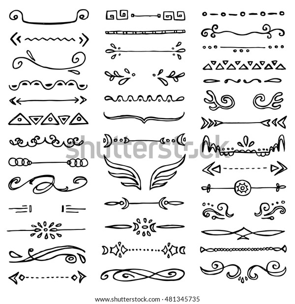 Collection of 39 hand drawn borders. Vector design elements for your ...