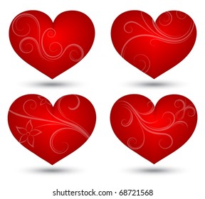 Collection 4 Red Hearts Stock Vector (Royalty Free) 68721568