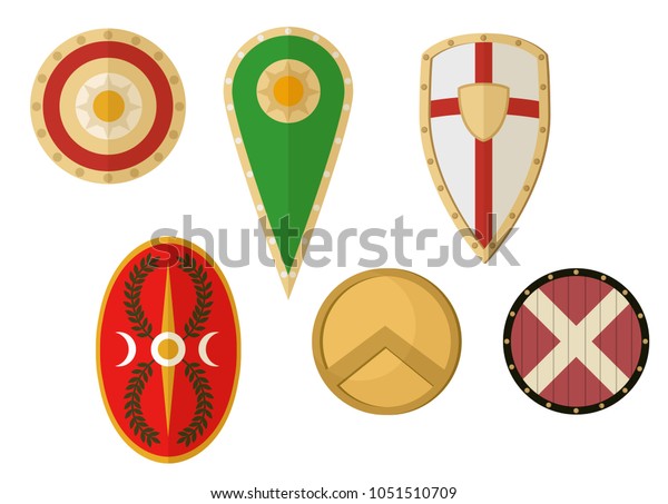 Collection Ancient Shields Colorfull Vector Set Stock Vector (Royalty ...