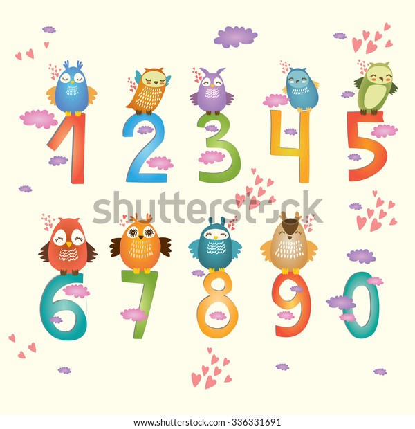 Collection of animal numbers for children. Vector illustration. owls in ...