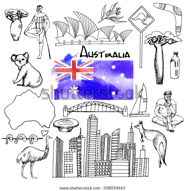 Collection Australia Sketches Vector Illustrations Stock Vector ...