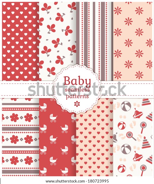 Collection Baby Seamless Patterns White Red Stock Vector (Royalty Free ...