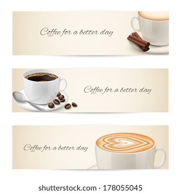 Horizontal Coffee Banners Set Top View: vector de stock (libre de ...