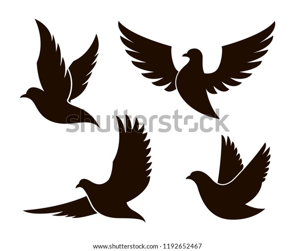 ensemble de silhouettes de colombe noire : image vectorielle de stock ...