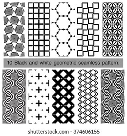 Collection Black White Geometric Seamless Pattern Stock Vector (Royalty ...