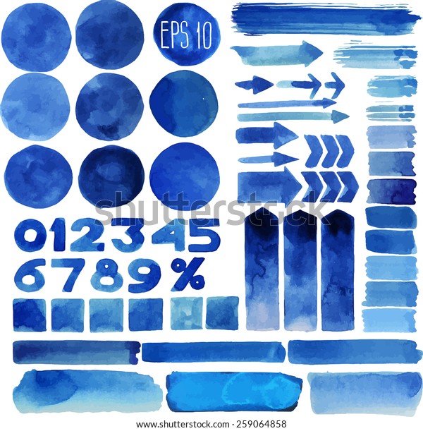 Collection Blue Watercolor Design Elements Isolated Stock Vector ...