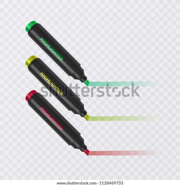 Collection Bright Colored Highlighters Markings Realistic Stock Vector ...