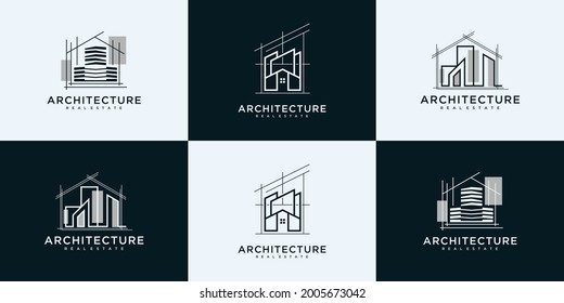 Collection Building Logo Unique Line Art Stock Vector (Royalty Free ...